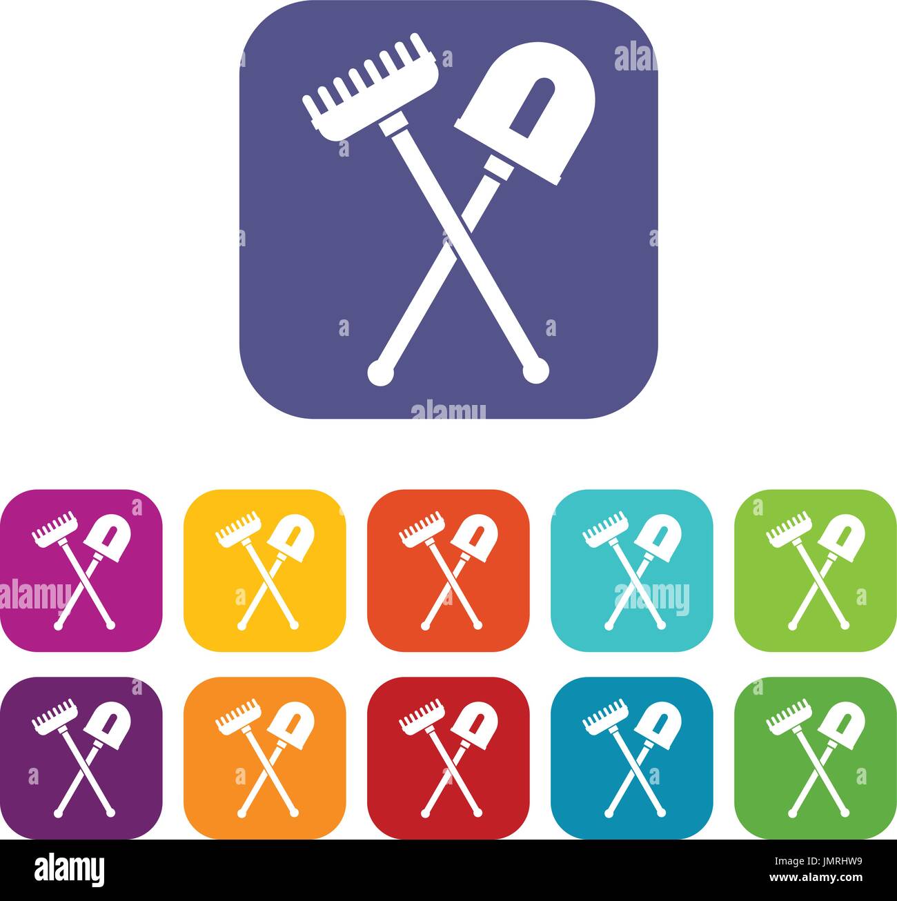 Shovel and rake icons set vector illustration in flat style in colors ...