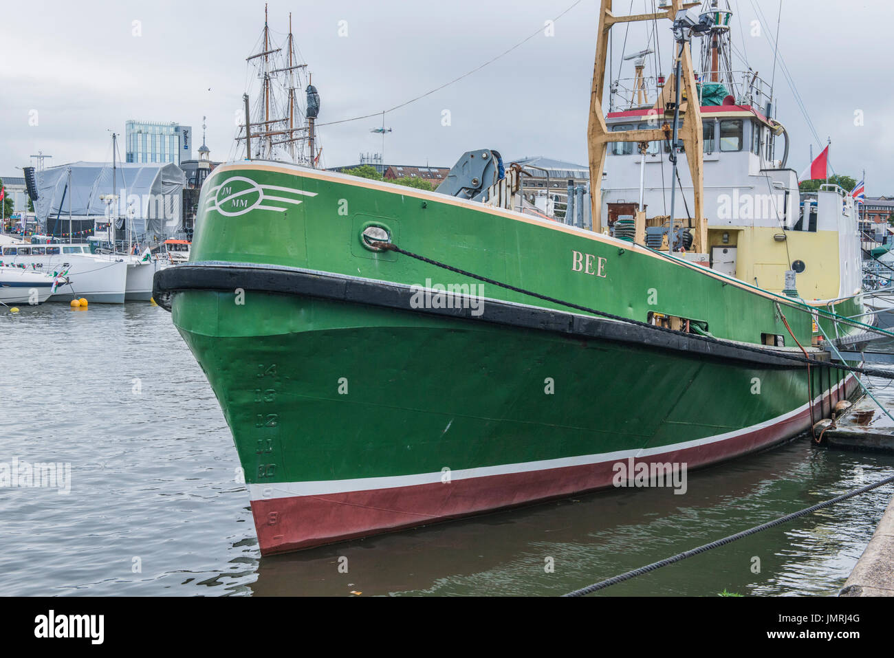 The green boat BEE at Bristol Harbour Stock Photo - Alamy