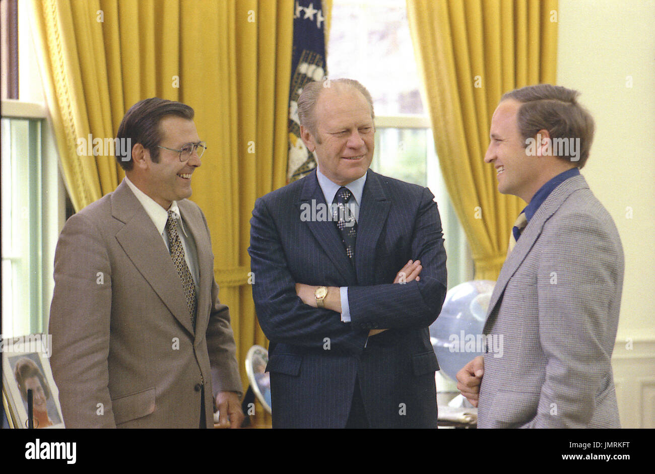 Ann Arbor, Mi - FILE -- President Ford chats with Chief of Staff Donald ...