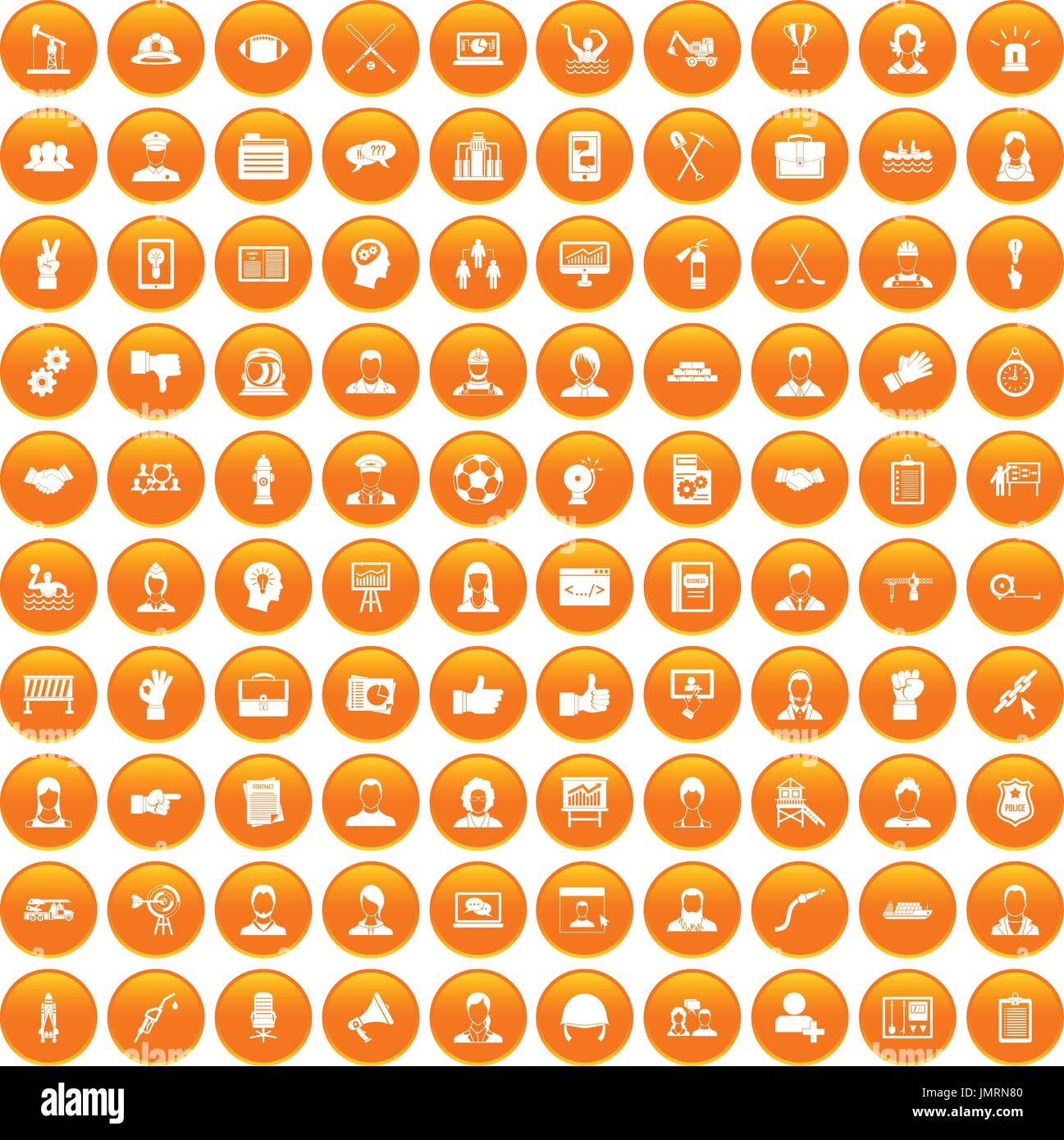 100 team work icons set orange Stock Vector Image & Art - Alamy