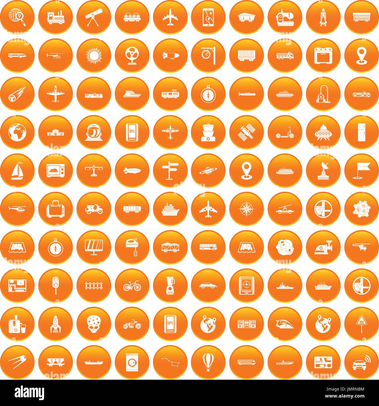 100 technology icons set orange Stock Vector Image & Art - Alamy
