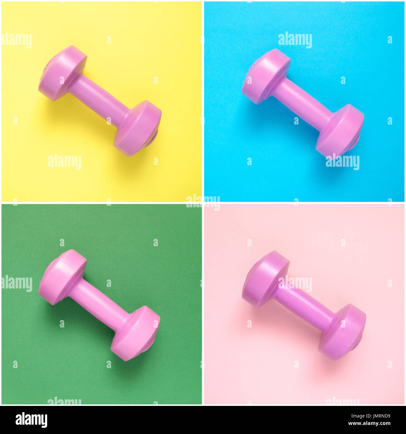 Collage of pink dumbbells on colorful background Stock Photo - Alamy