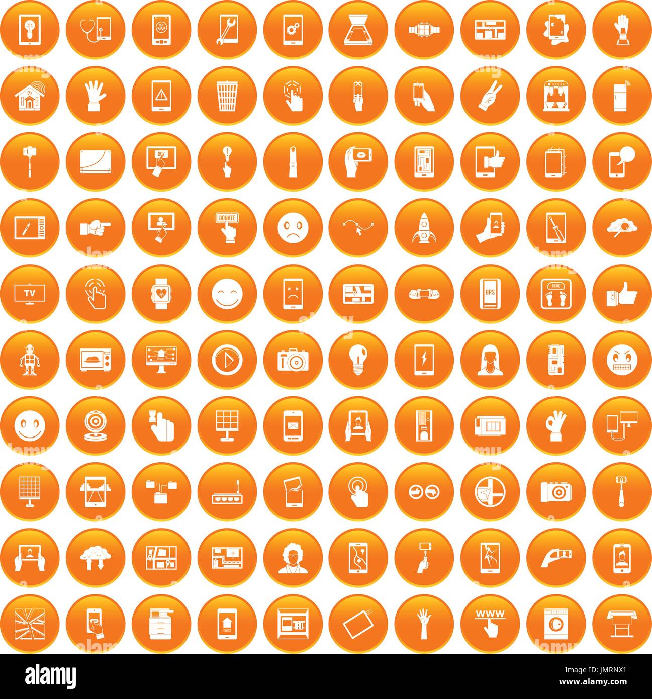 100 touch screen icons set orange Stock Vector Image & Art - Alamy