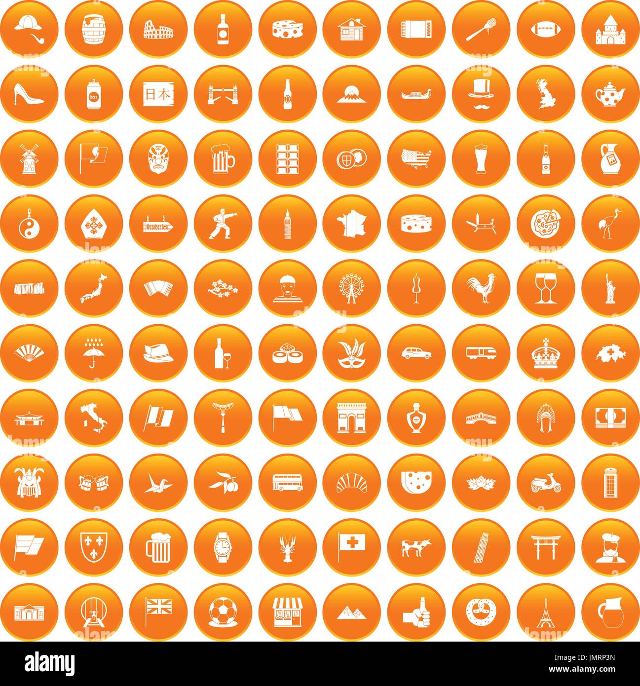 100 tourist attractions icons set orange Stock Vector Image & Art - Alamy