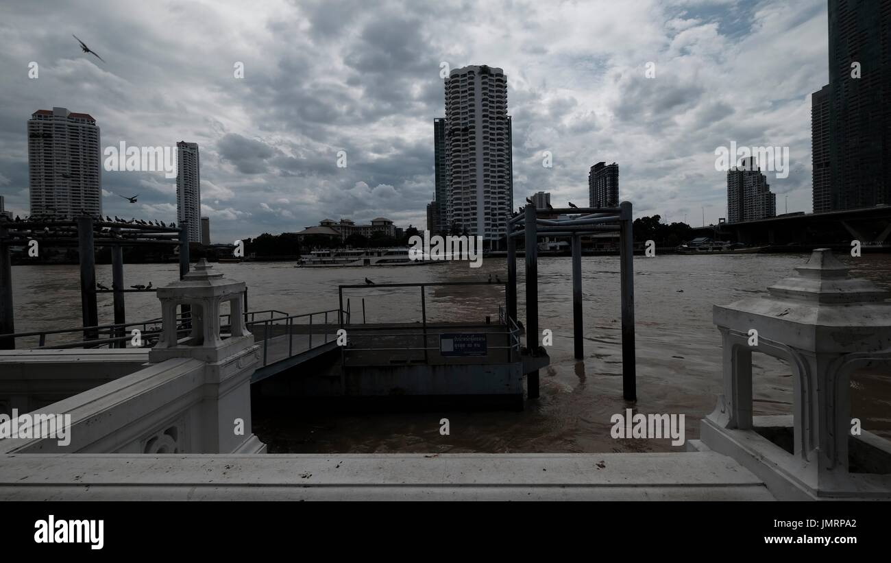 Chao Phraya River below the Sathorn Taksin Bridge view from Wat Yannawa ...