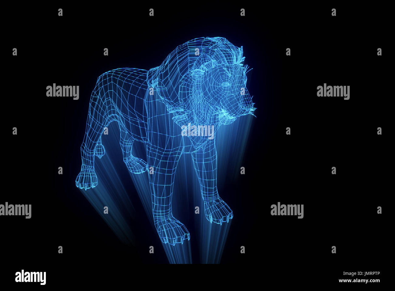 Lion in Hologram Wireframe Style. Nice 3D Rendering Stock Photo - Alamy