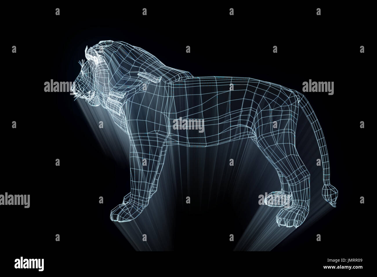 Lion in Hologram Wireframe Style. Nice 3D Rendering Stock Photo - Alamy