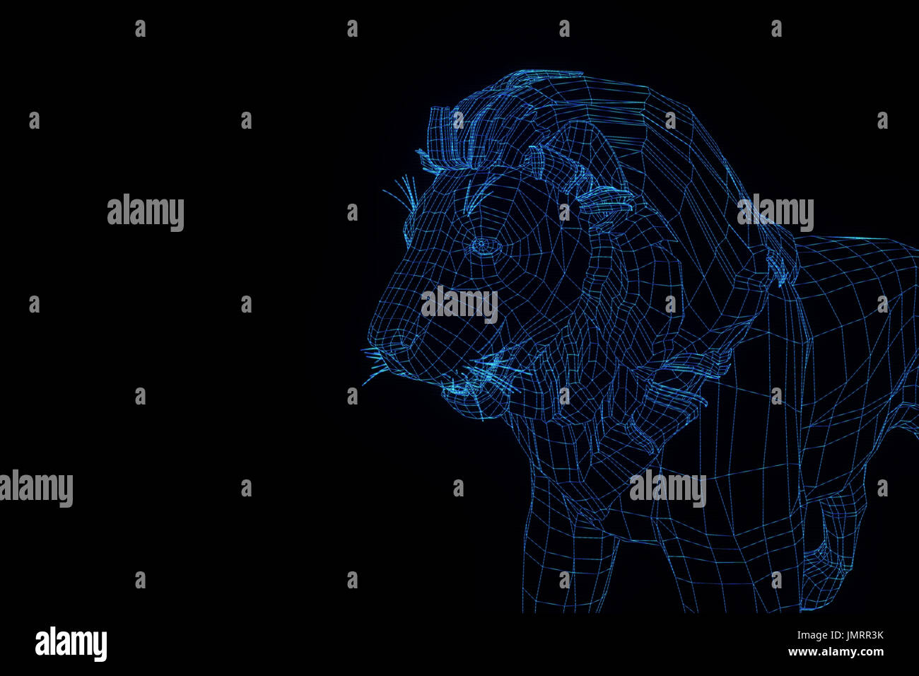 Lion in Hologram Wireframe Style. Nice 3D Rendering Stock Photo - Alamy