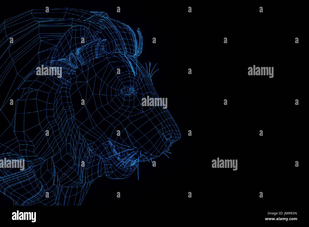 Lion in Hologram Wireframe Style. Nice 3D Rendering Stock Photo - Alamy