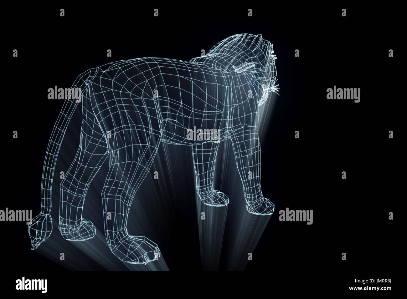 Lion in Hologram Wireframe Style. Nice 3D Rendering Stock Photo - Alamy