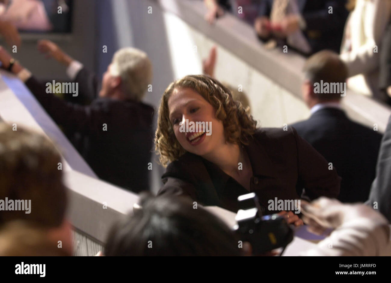 Los Angeles, CA - August 14, 2000 -- Chelsea Clinton shakes hands with ...
