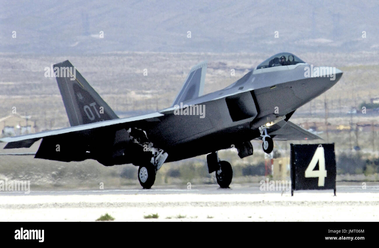Nellis AFB, NV - May 29, 2003 -- The third F/A-22 Raptor arrives here ...