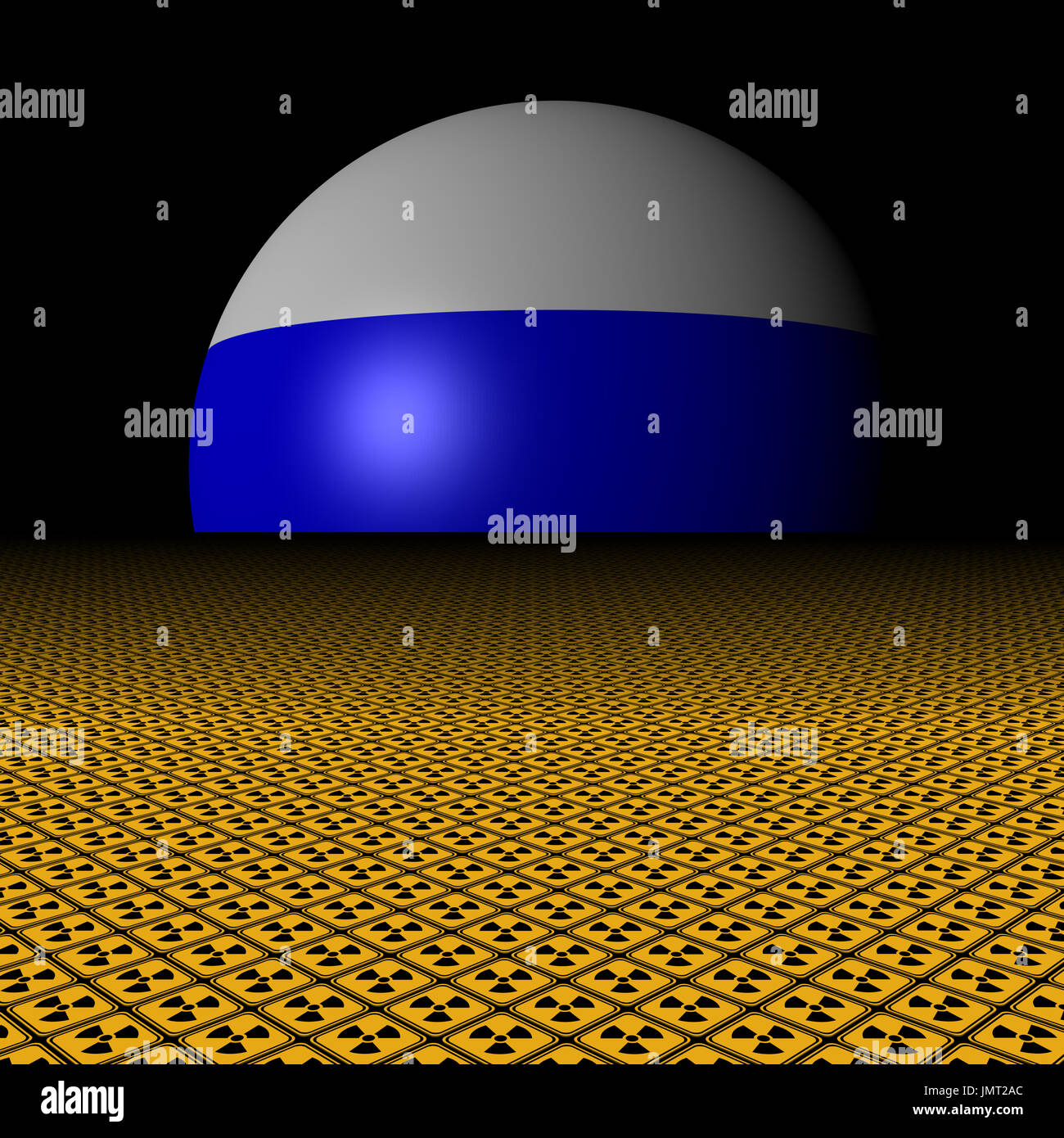 Russian flag sphere and radioactive warning signs illustration Stock ...