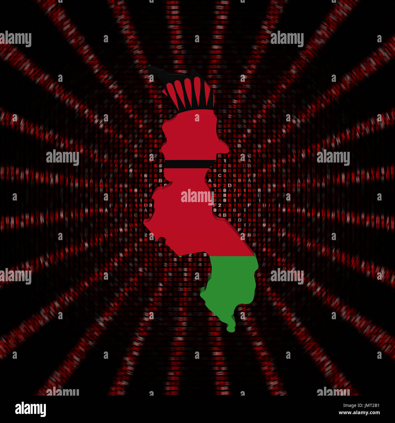 Malawi map flag on red hex code burst illustration Stock Photo - Alamy