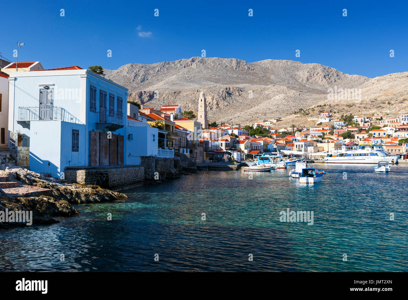 View of the village on Halki island in Greece Stock Photo - Alamy