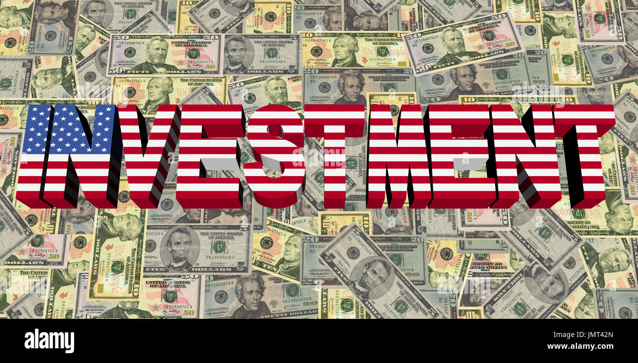 Investment text with American flag on currency illustration Stock Photo ...