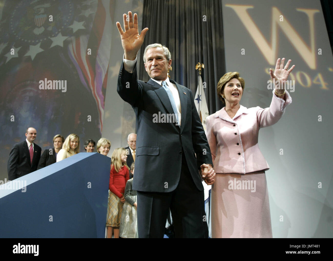 United States President George W. Bush and first lady Laura Bush wave ...