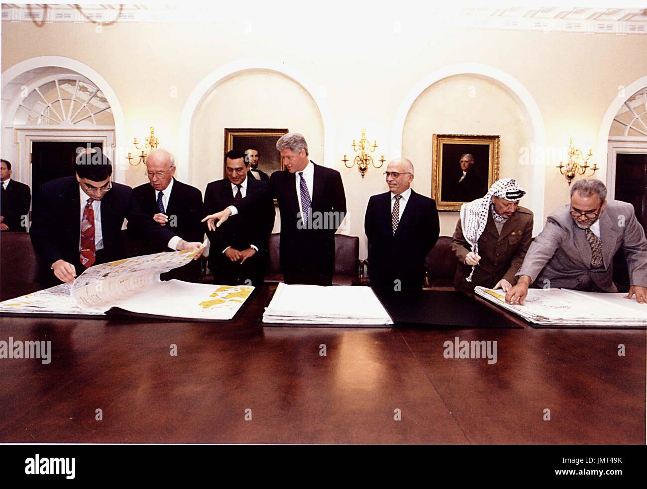Israeli and Palestinian leaders sign the maps that were part of the ...