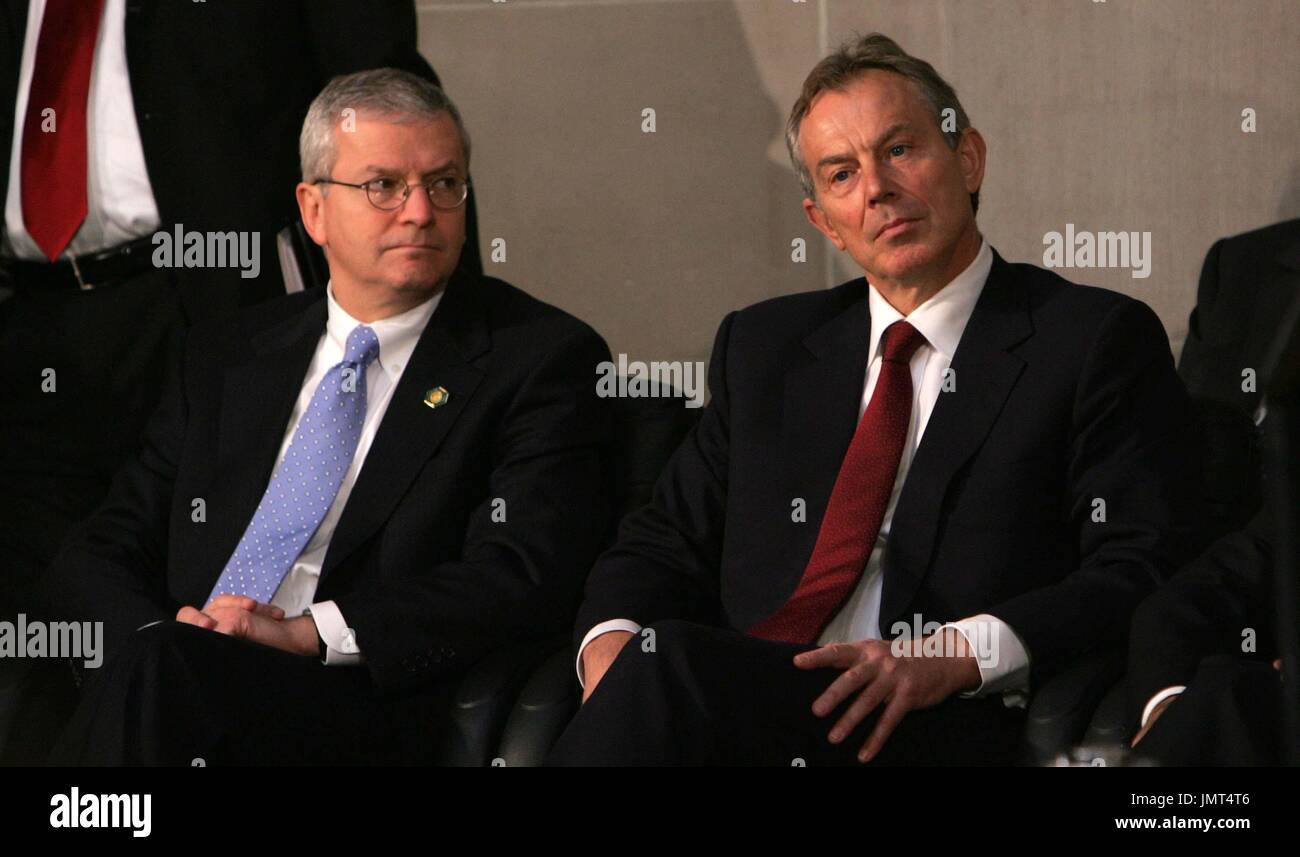 White House Chief of Staff Joshua Bolten looks over at Former UK Prime ...