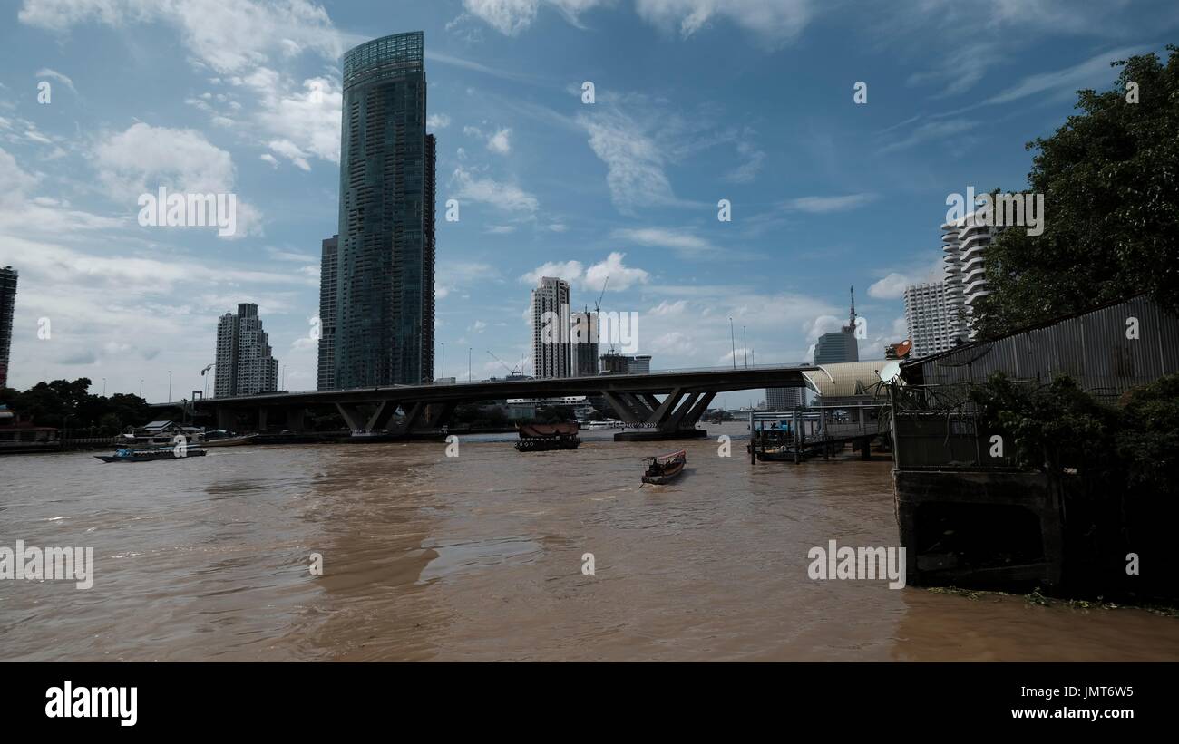 Saphan Taksin Bridge Chao Phraya River below the Sathorn Taksin Bridge ...