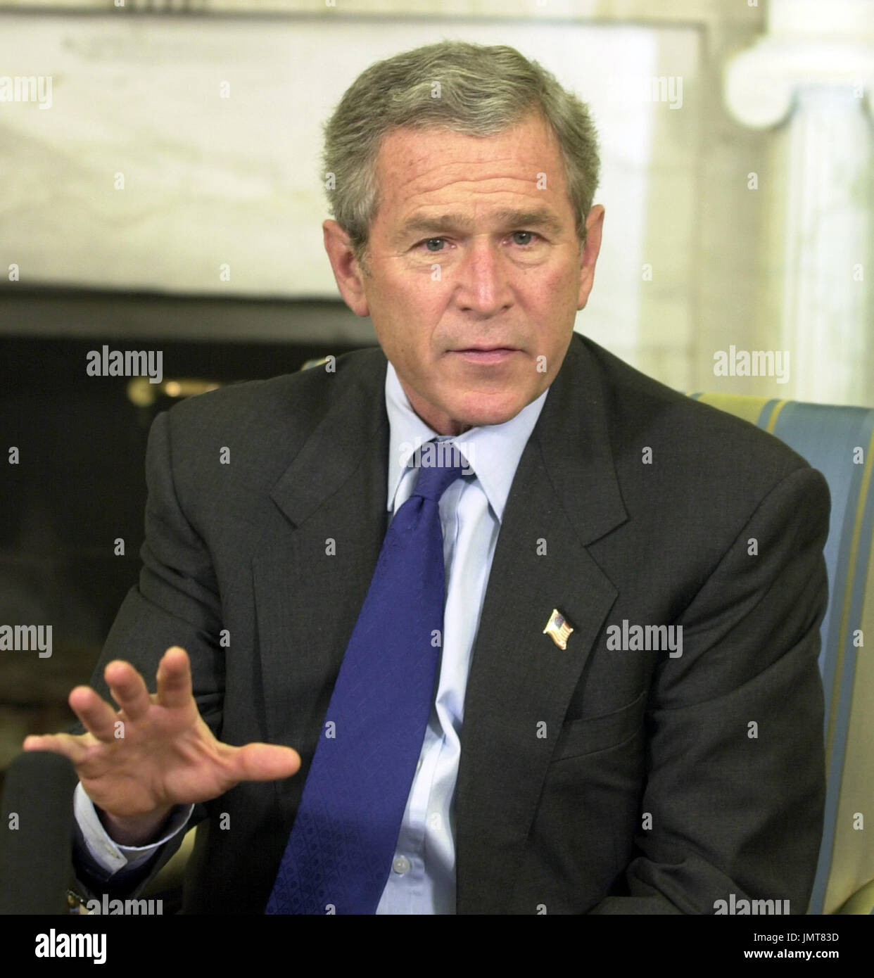 United States President George W. Bush meets reporters following his ...