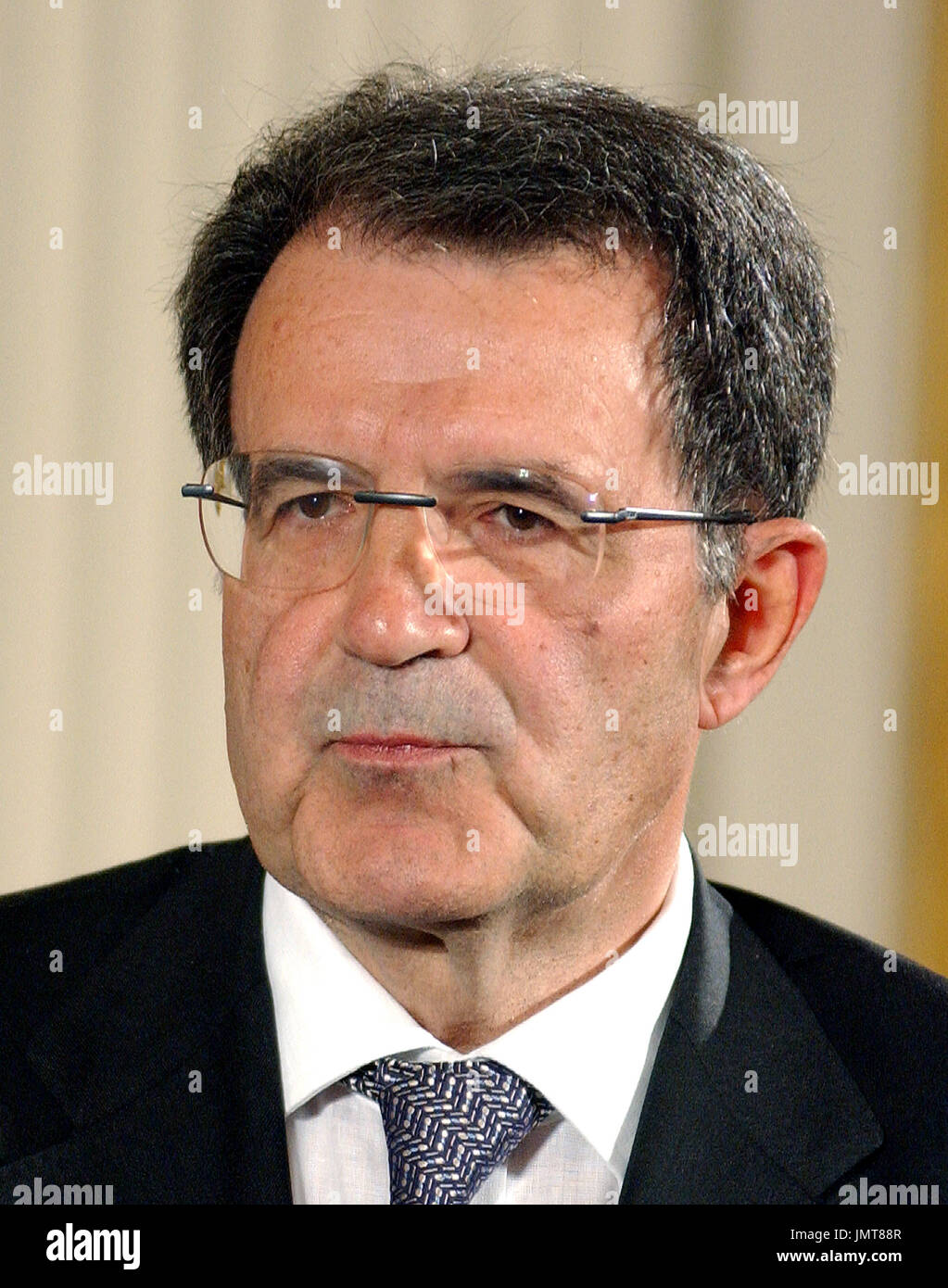 European Commission President Romano Prodi, listens to a reporter's ...