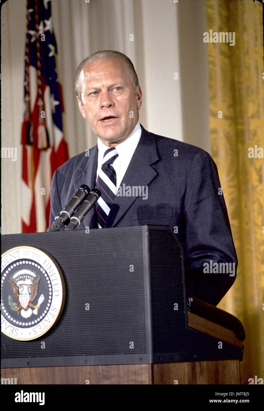 United States President Gerald R. Ford makes remarks after being sworn ...
