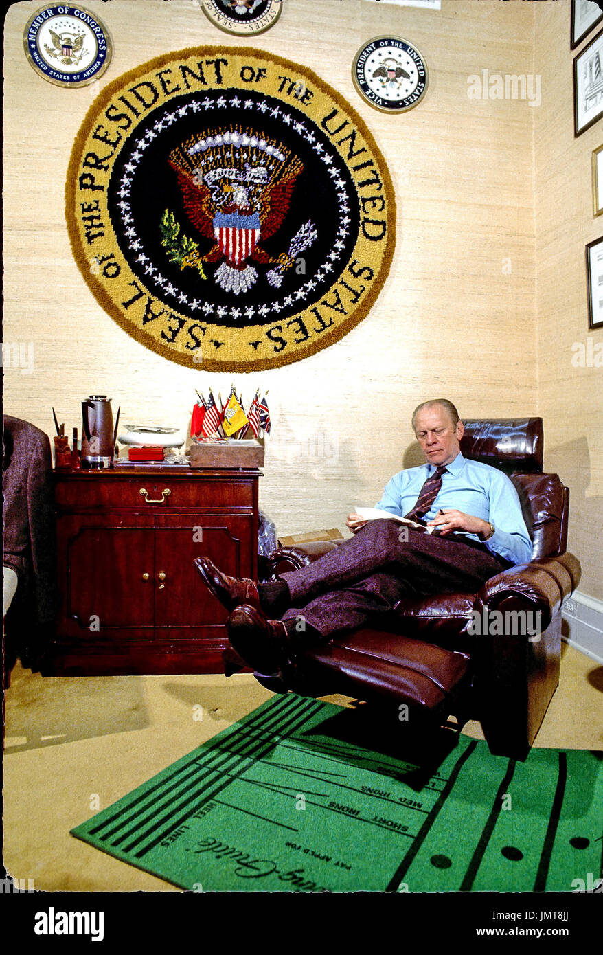 United States President Gerald R. Ford works in the Oval Office Study ...