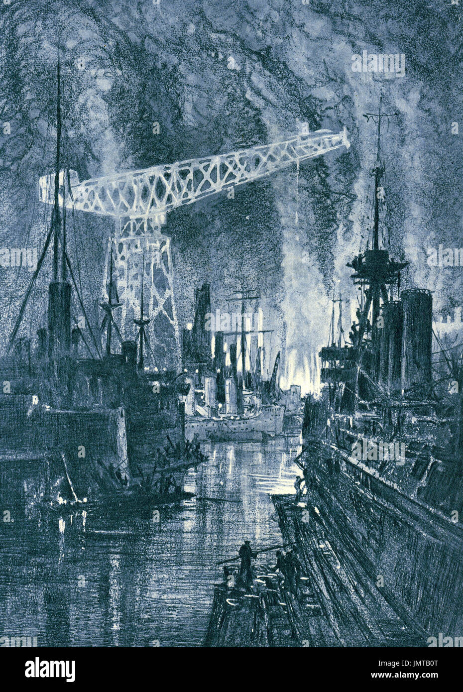 Ship building by night, ww1 Stock Photo - Alamy
