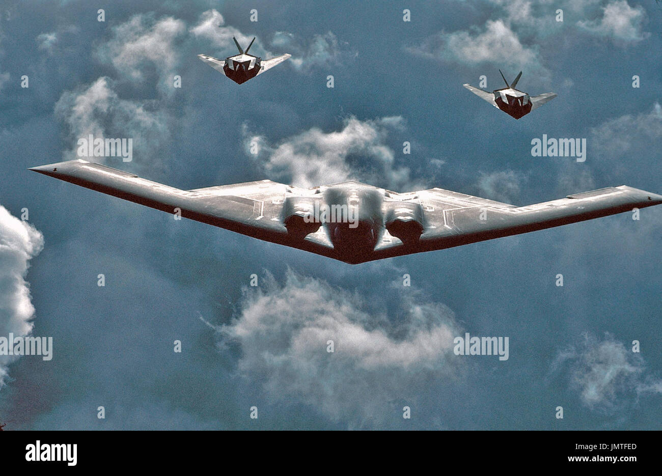 FILE PHOTO -- A B-2 Spirit bomber is followed by two F-117 Nighthawk ...