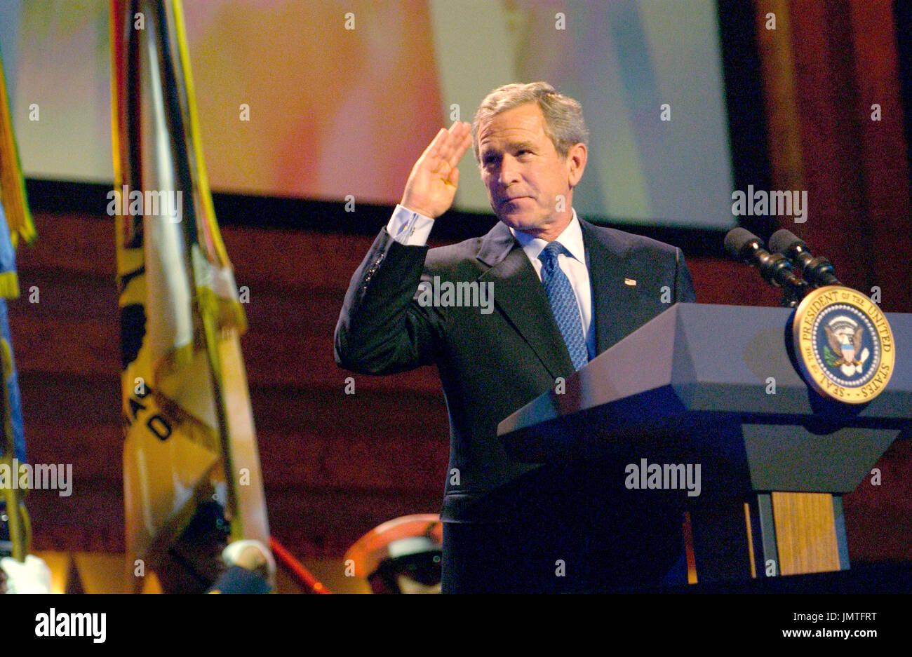 United States President George W. Bush renders a salute to service ...