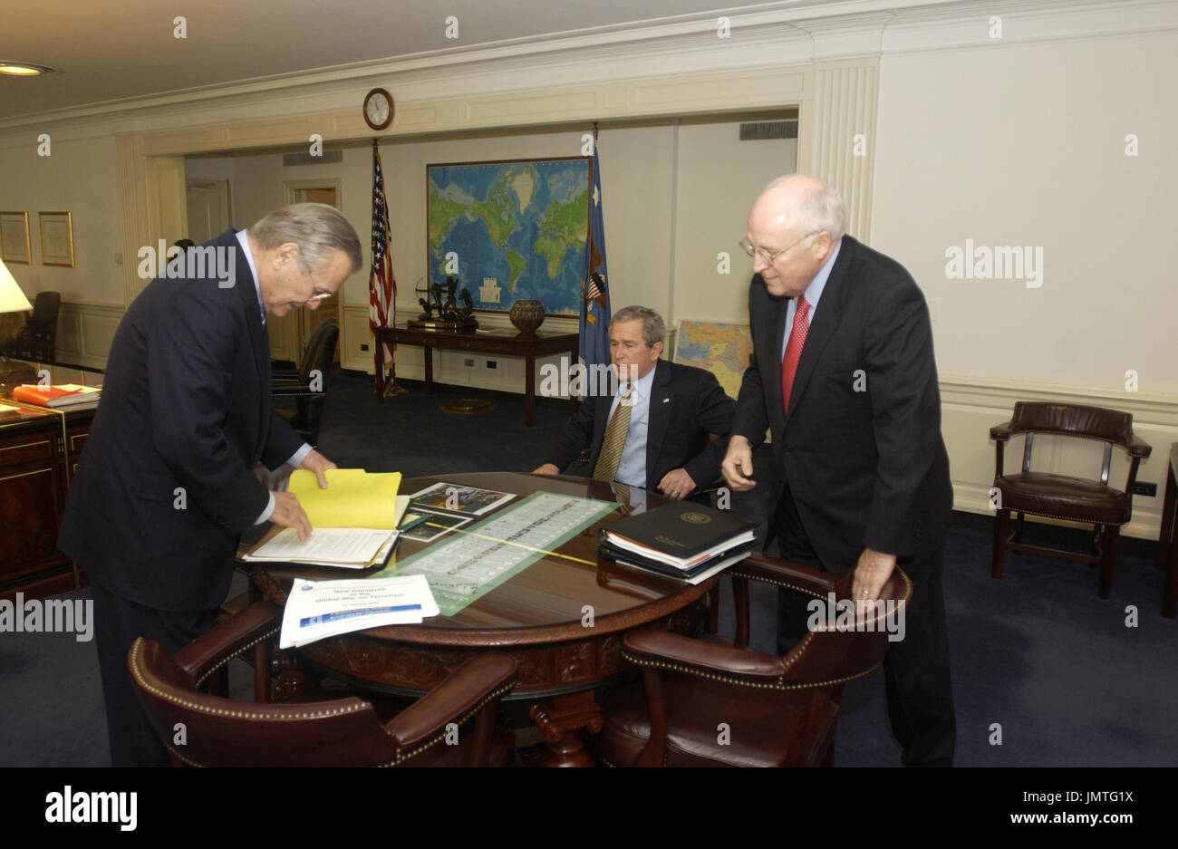 United States Secretary of Defense Donald H. Rumsfeld (left) meets ...
