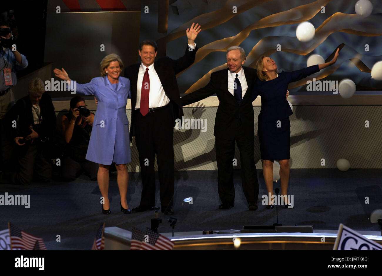 Los Angeles, CA - August 17, 2000 -- Gores and Liebermans on the podium ...