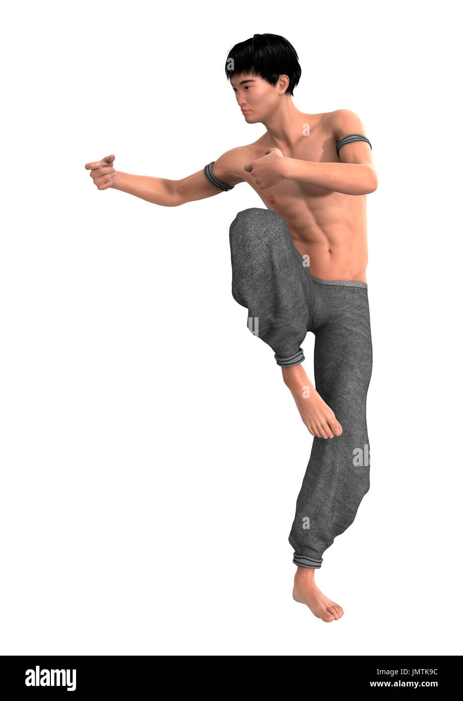 3D rendering of a fighting monk isolated on white background Stock ...