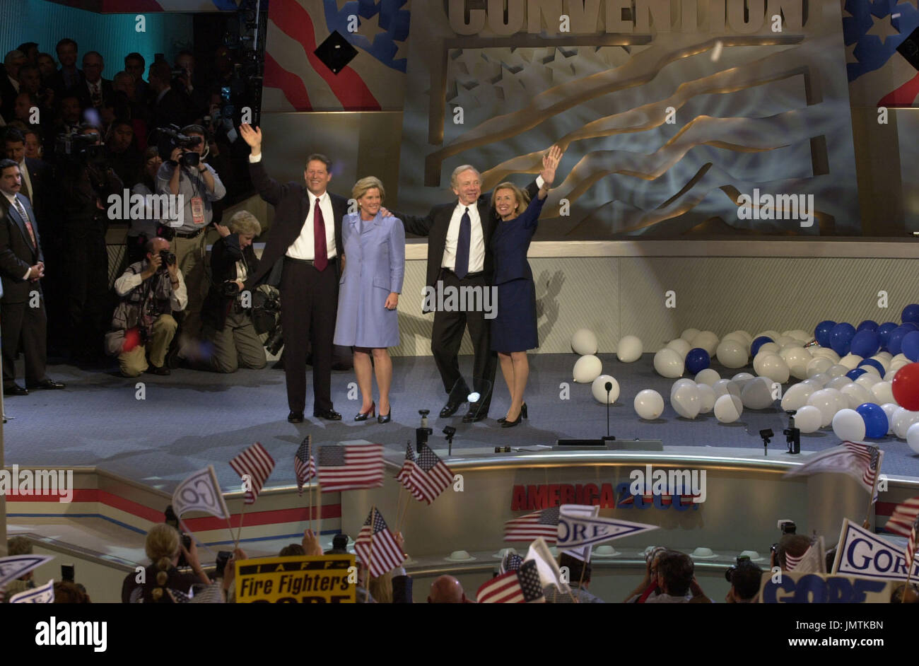 Los Angeles, CA - August 17, 2000 -- Gores and Liebermans on the podium ...