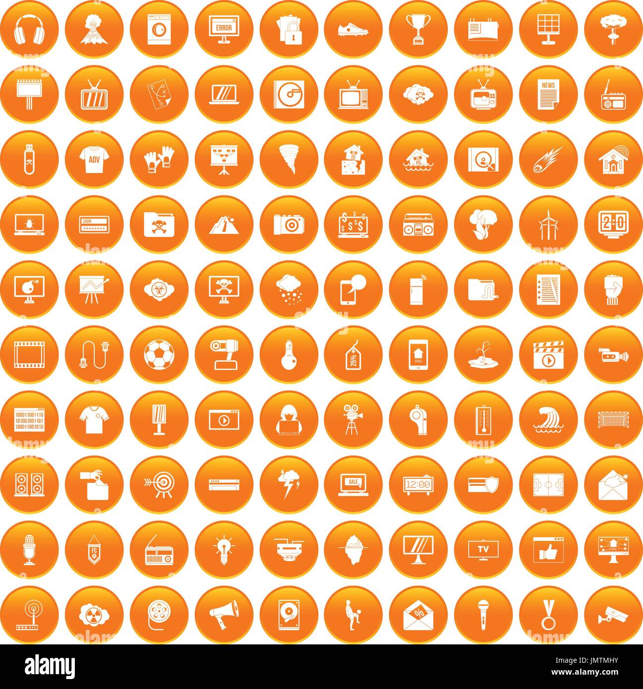 100 TV icons set orange Stock Vector Image & Art - Alamy