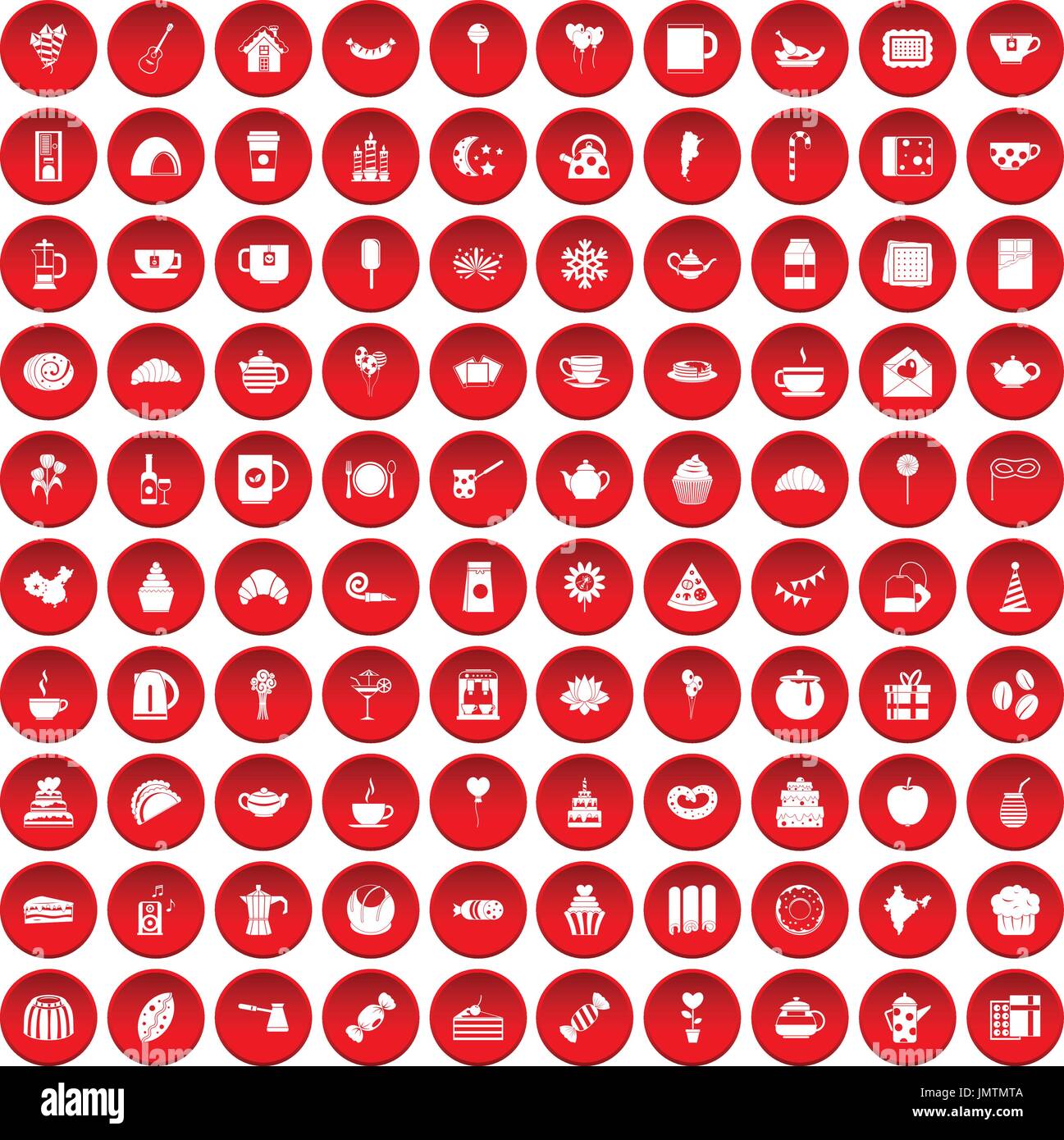 100 tea party icons set red Stock Vector Image & Art - Alamy