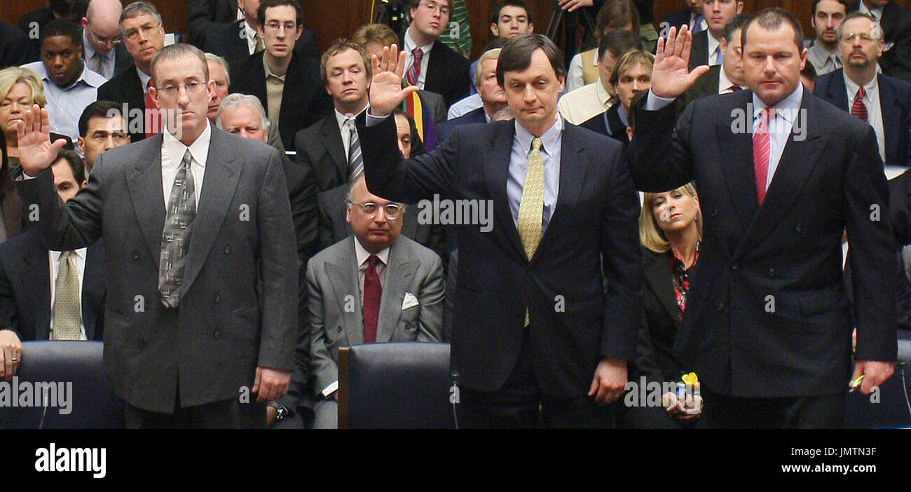 At the table, from left, Brian McNamee, former personal trainer to ...