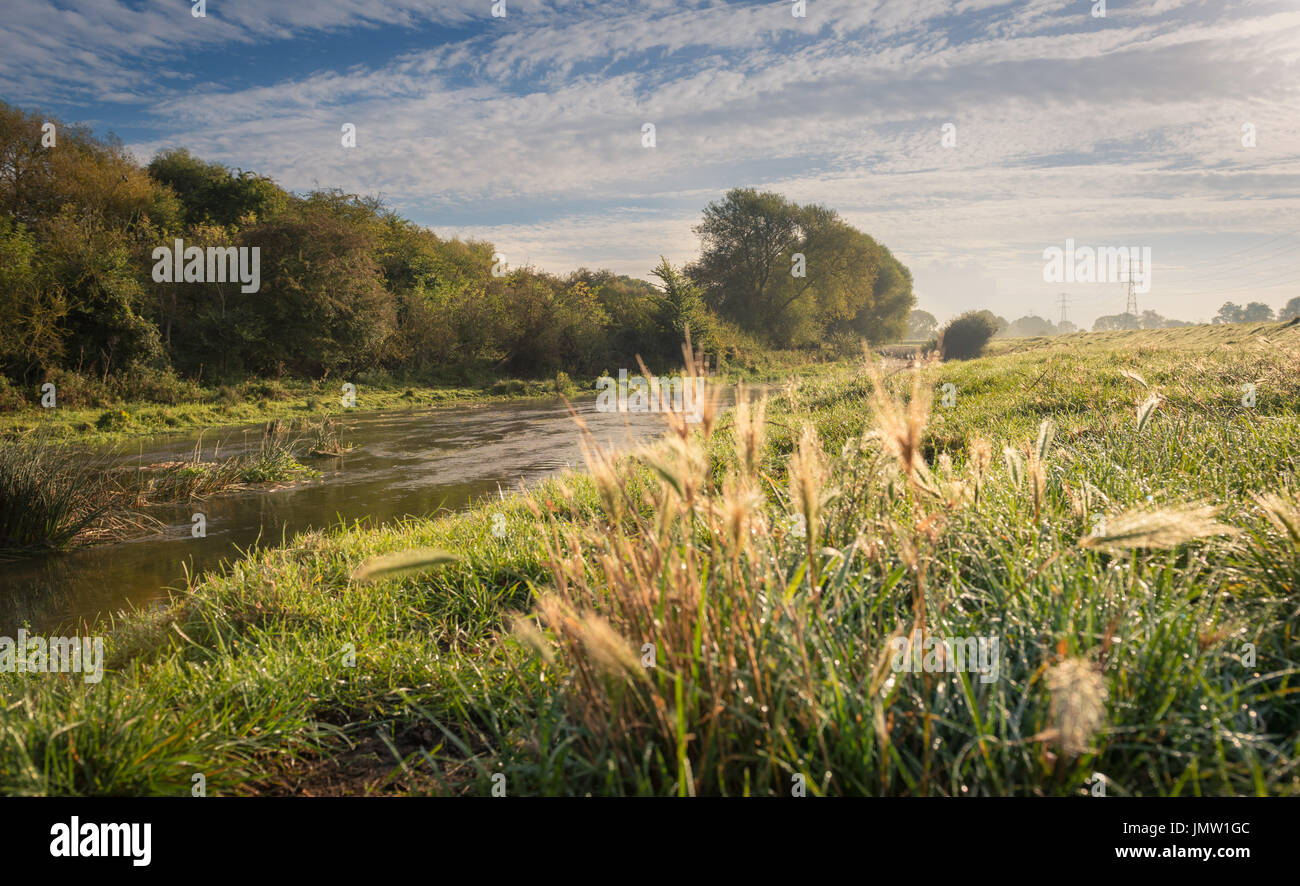 Winding lowland River Welland through the east of England's countryside ...