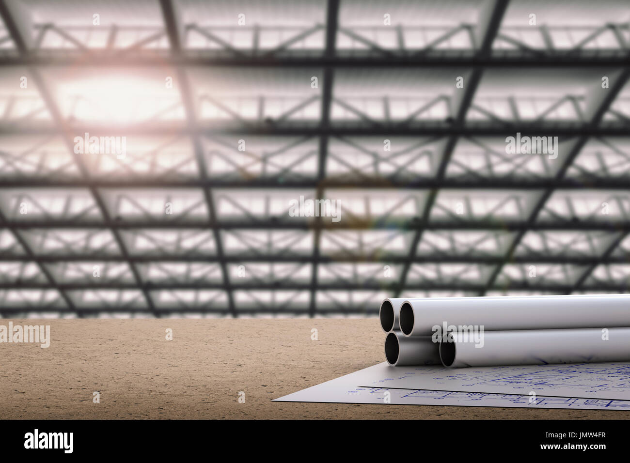 civil engineer concept with metal pipes and blueprint paper Stock Photo ...