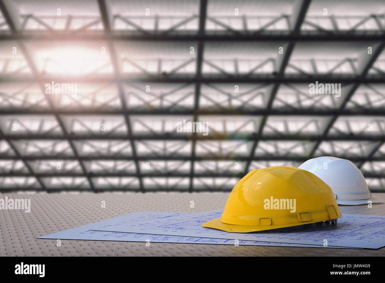 civil engineer concept with safety helmets and blueprint paper Stock ...