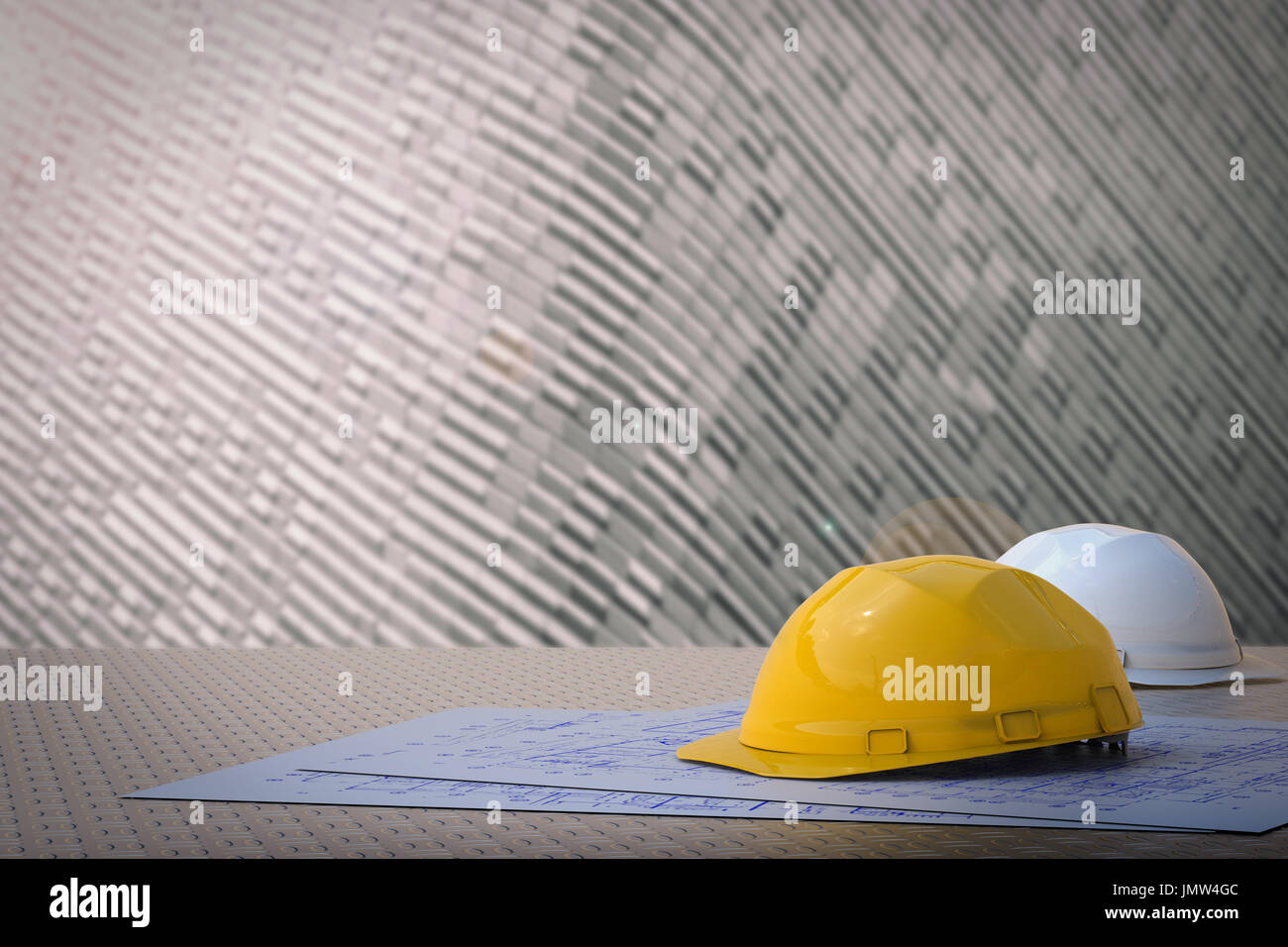 civil engineer concept with safety helmets and blueprint paper Stock ...