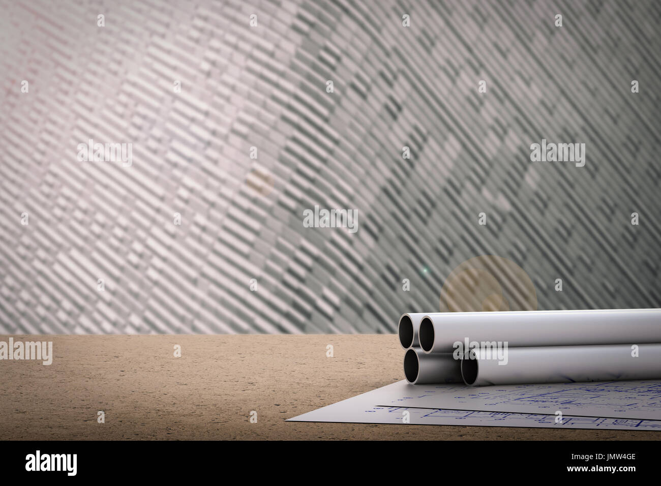 civil engineer concept with metal pipes and blueprint paper Stock Photo ...