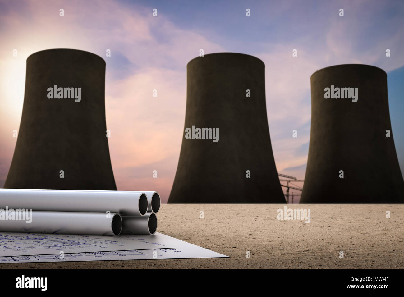 civil engineer concept with nuclear power plant background Stock Photo ...