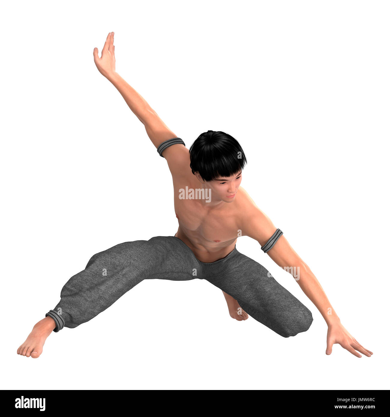 3D rendering of a fighting monk isolated on white background Stock ...