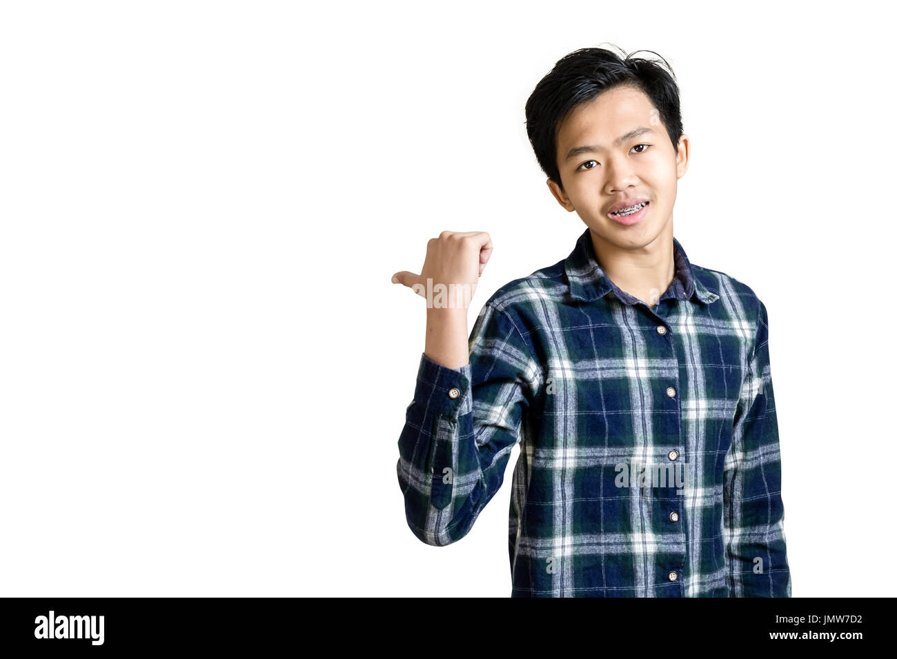 Young man pointing aside Cut Out Stock Images & Pictures - Alamy