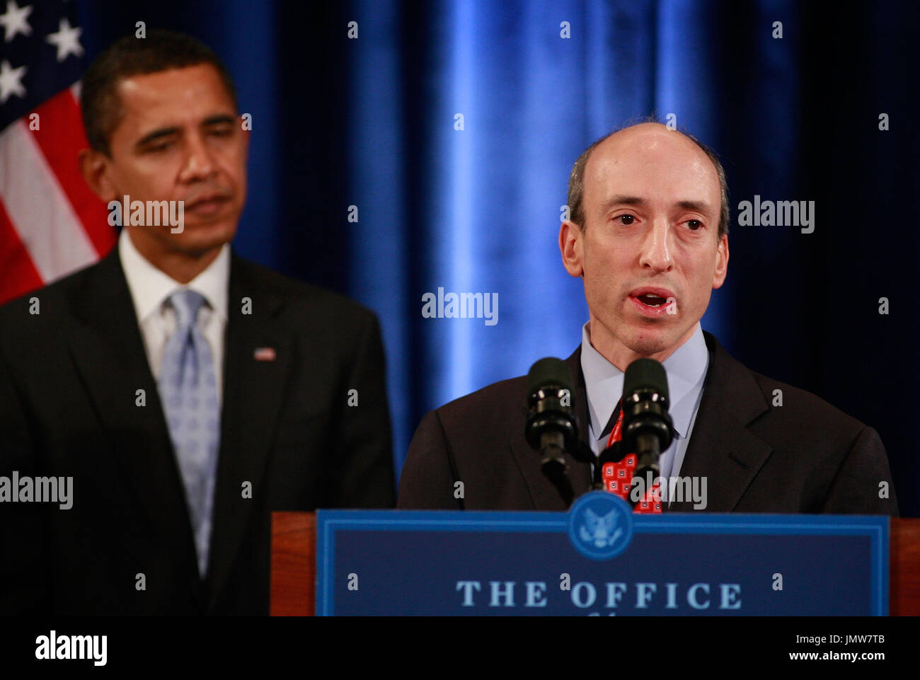 Chicago, IL - December 18, 2008 -- Gary Gensler speaks after being ...