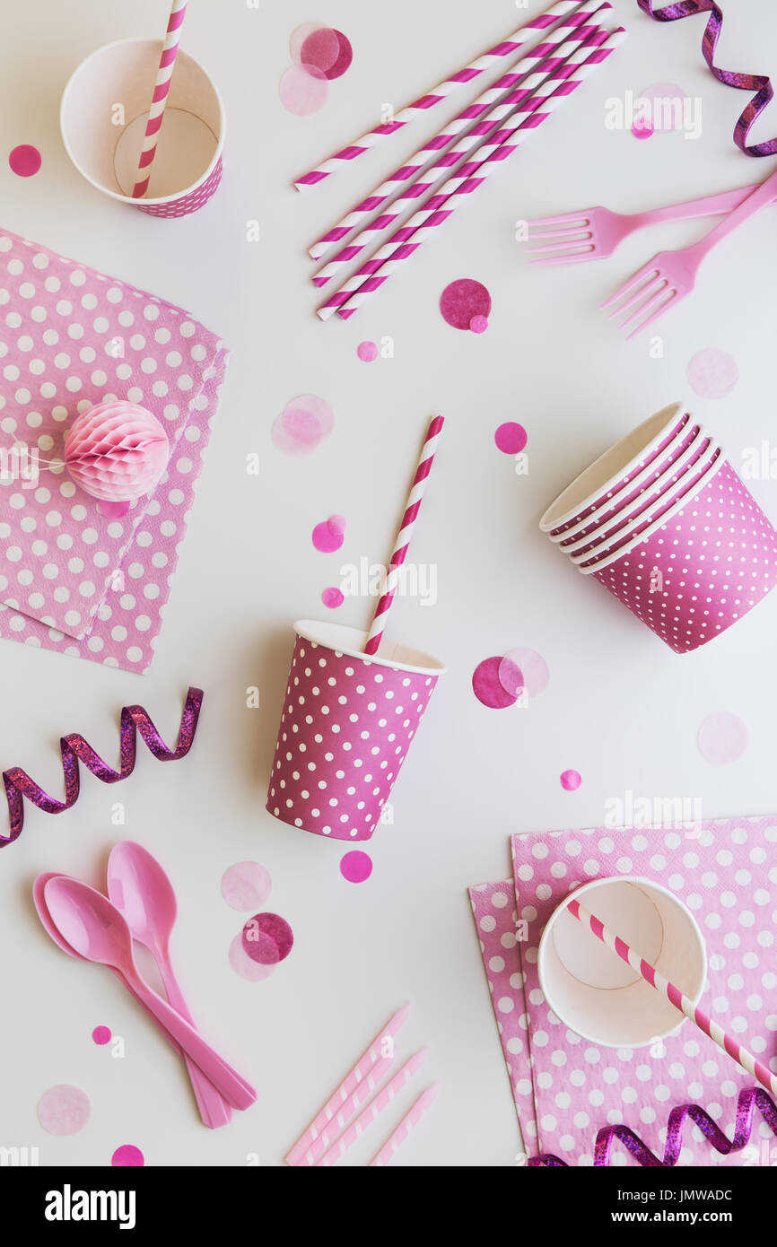Pink party background overhead view Stock Photo - Alamy