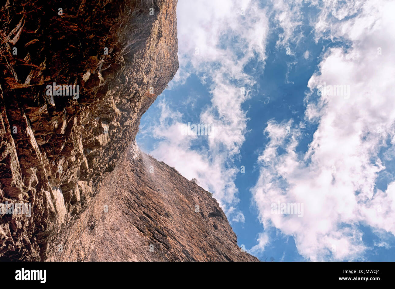 Water raining down from DaLong waterfall within Yandangshan scenic area ...