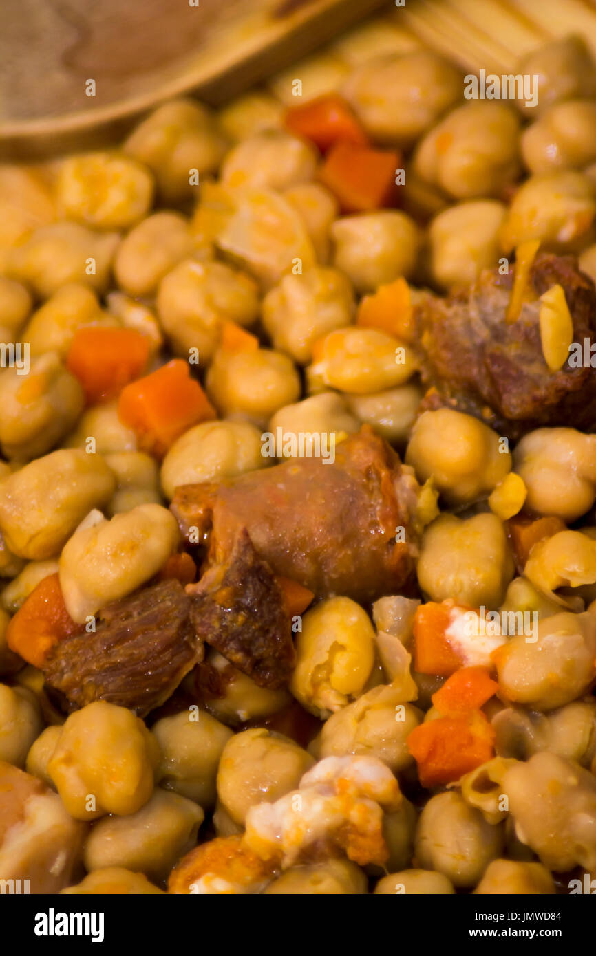 Madrid stew on a plate on a wooden table, typical food from Spain Stock ...